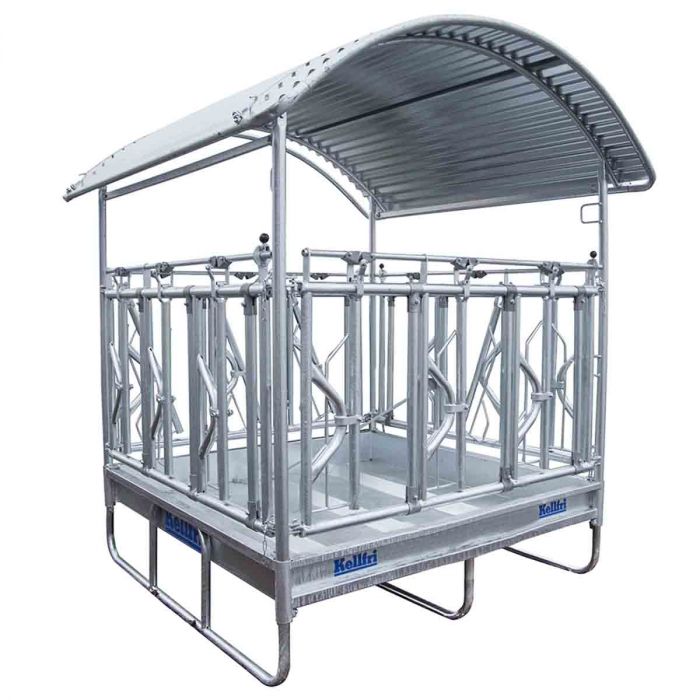 Feeder, galvanised, with roof and self locking headgates, for cattle ...
